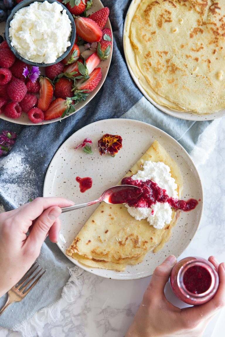 Coconut Milk Crepes with Raspberry Sauce recipe & ingredients. How to ...