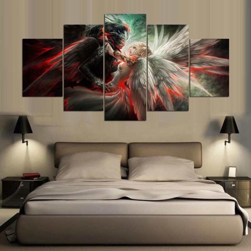 Angel And Demon Love - Abstract 5 Panel Canvas Art Wall Decor - Hot ...
