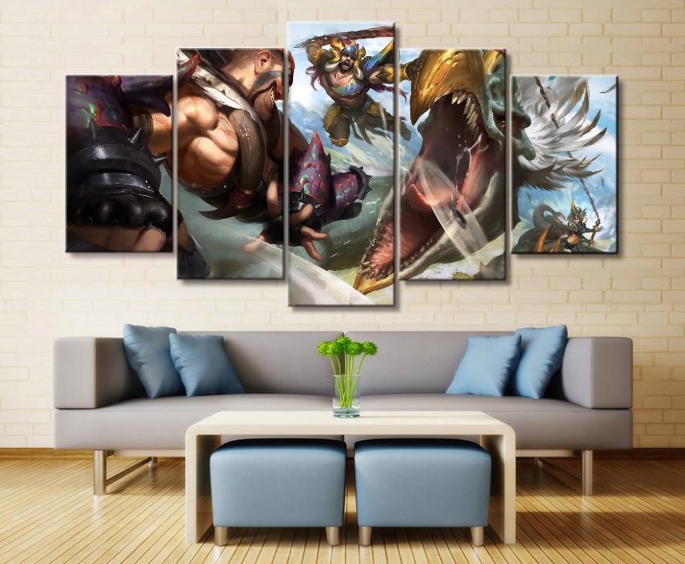 LOL League Of Legends Draven/Ashe Gaming - 5 Panel Canvas Art Wall ...