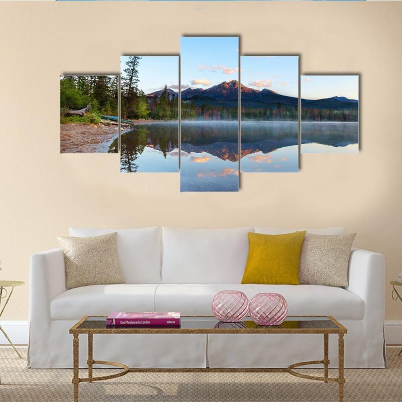 Sunrise Over Pyramid Mountain And Edith Lake - Nature 5 Panel Canvas ...